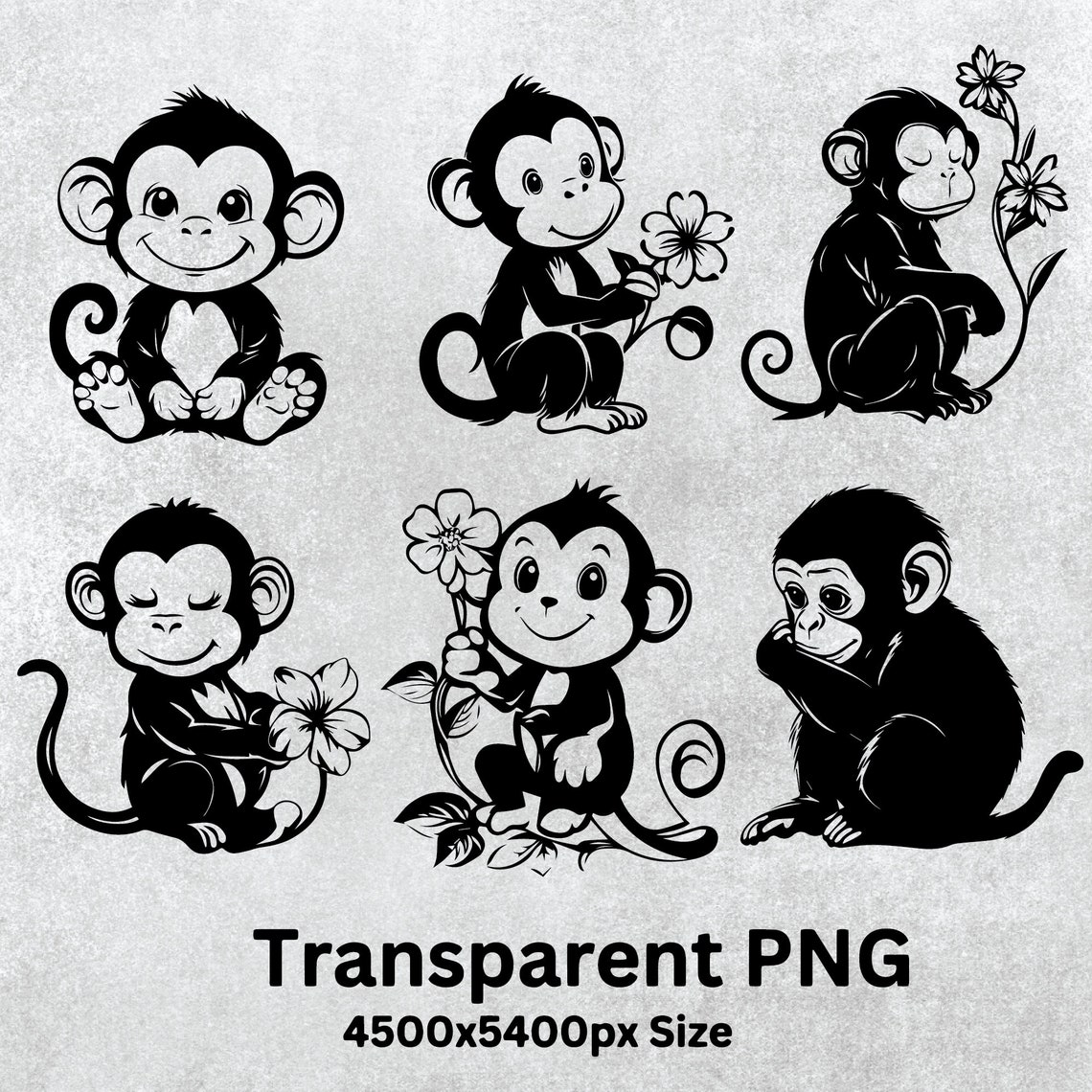 Cute Monkey Svg Bundle, Cute Monkey Silhouette, Cute Monkey Clipart ...