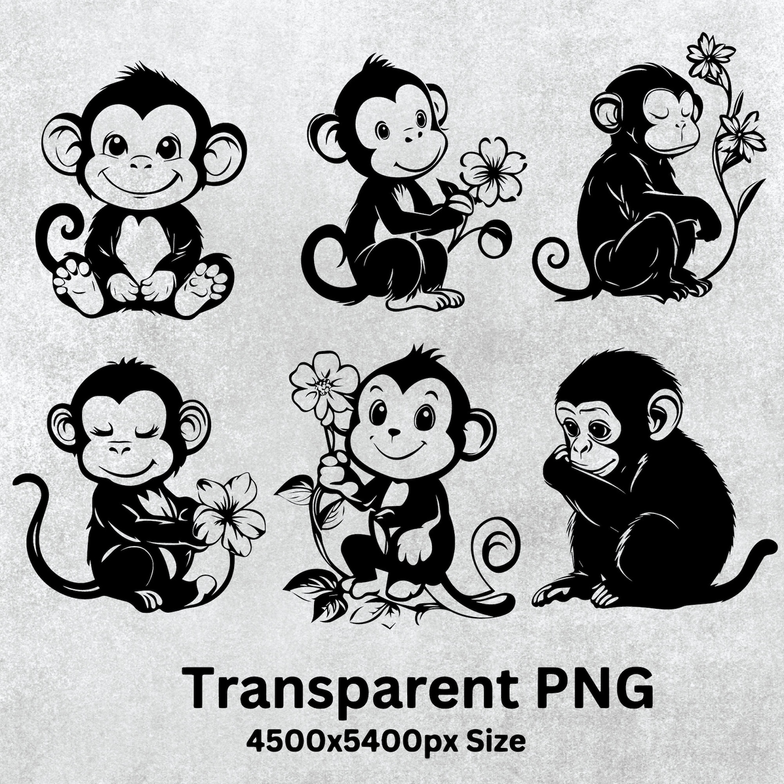 Cute Monkey Svg Bundle, Cute Monkey Silhouette, Cute Monkey Clipart ...