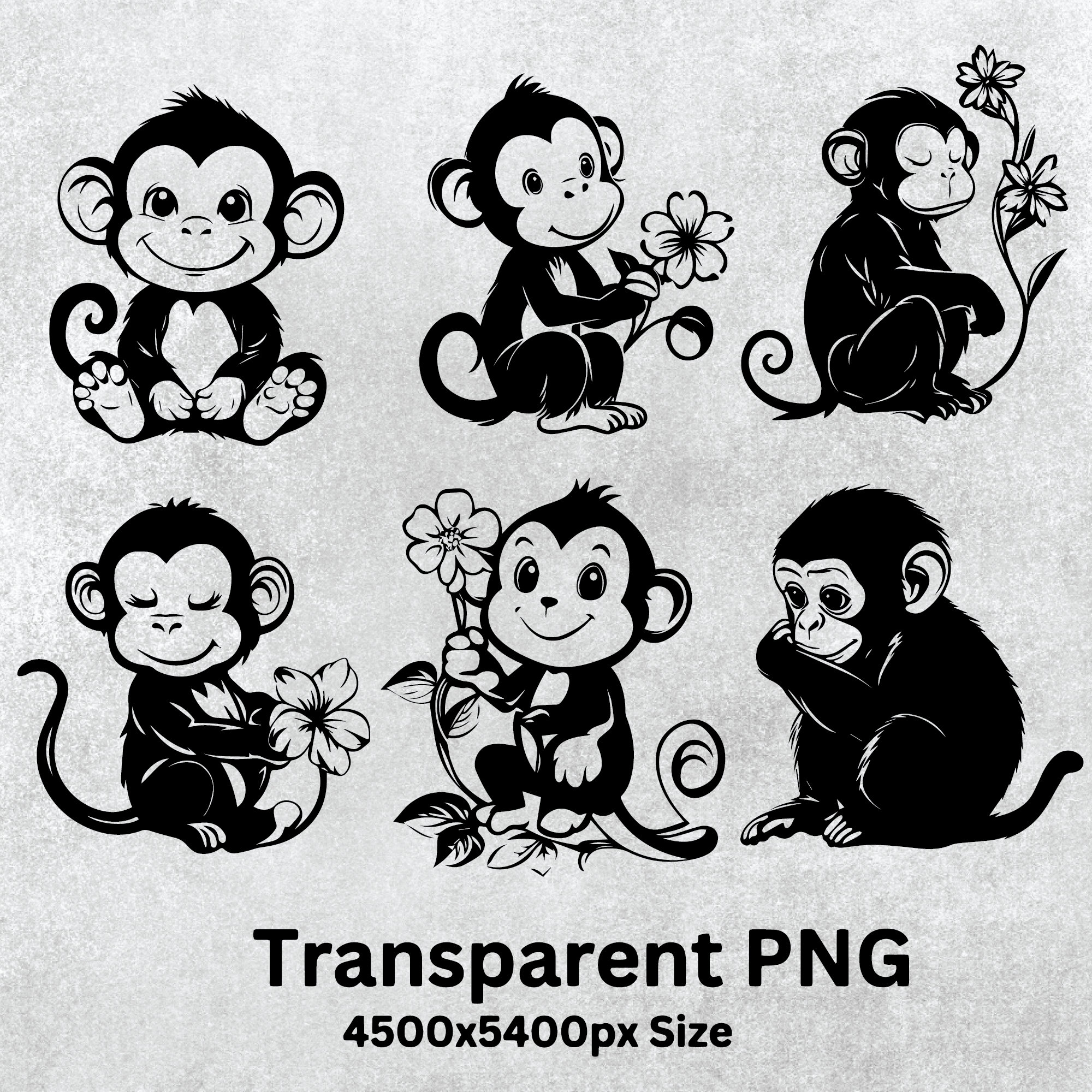 Cute Monkey Svg Bundle, Cute Monkey Silhouette, Cute Monkey Clipart ...
