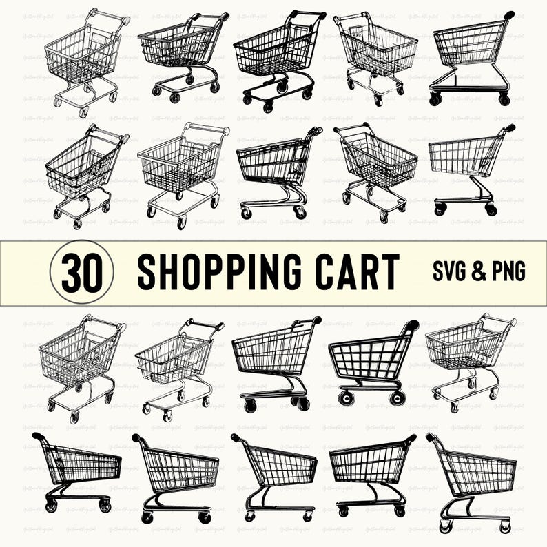 Shopping Cart SVG Bundle: Clipart, Vector, Decal (PNG) - Etsy