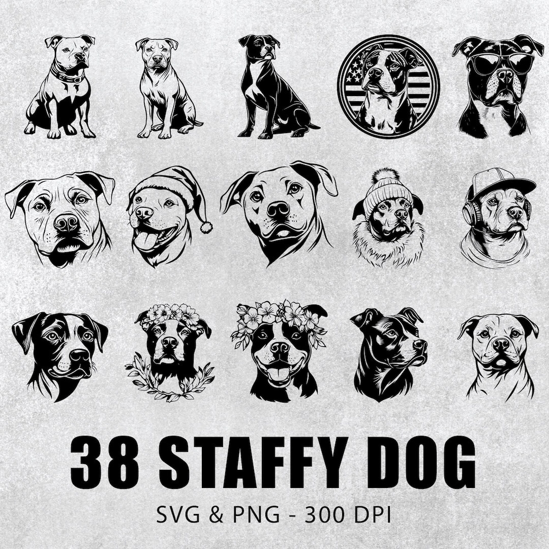 Staffy Dog Svg Bundle, Staffy Dog Silhouette, Staffy Dog Clipart ...