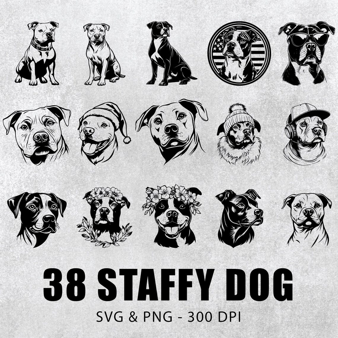Staffy Dog Svg Bundle, Staffy Dog Silhouette, Staffy Dog Clipart ...