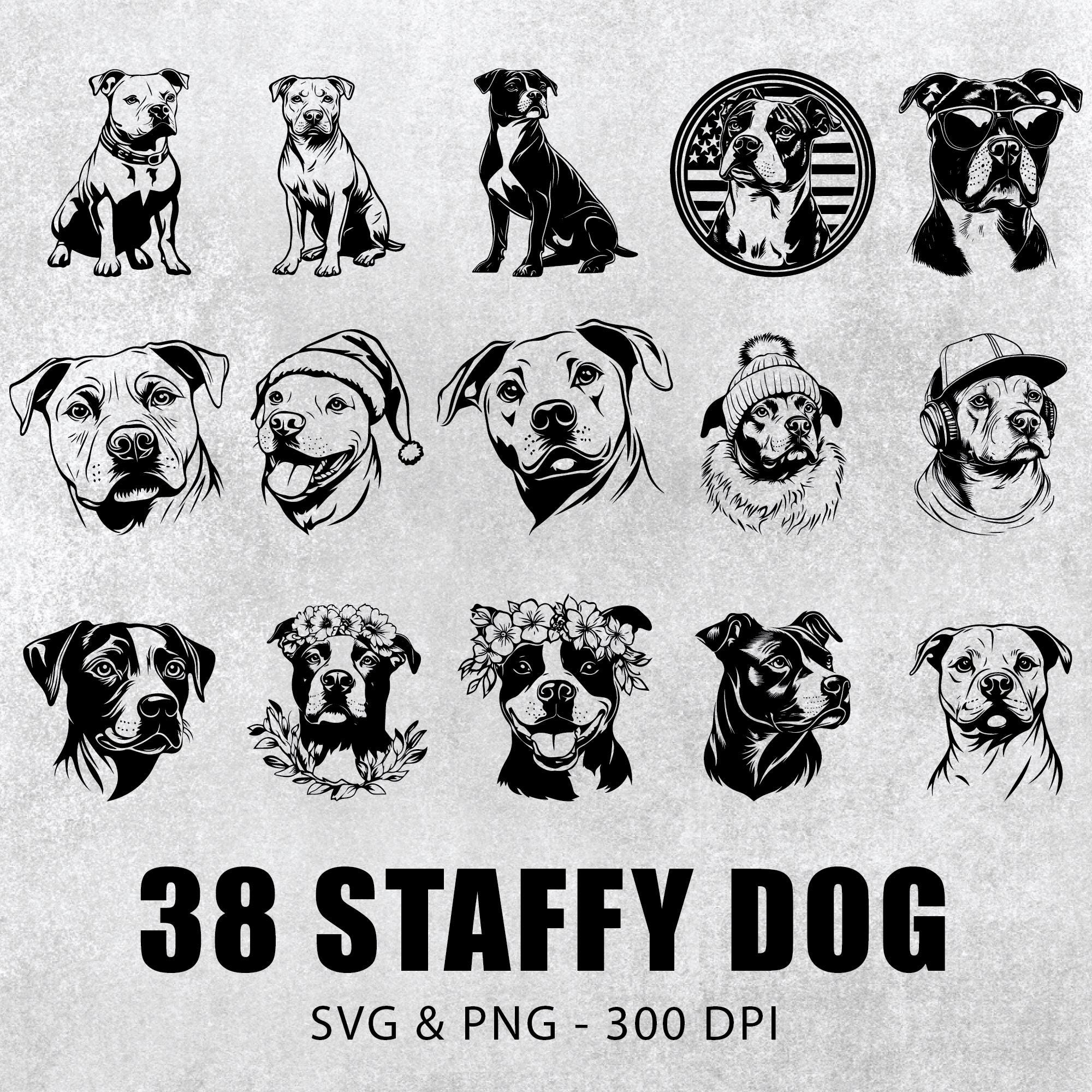 Staffy Dog Svg Bundle, Staffy Dog Silhouette, Staffy Dog Clipart ...