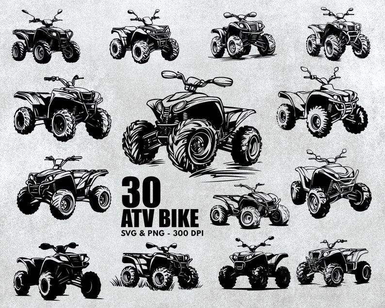 ATV Bike Silhouette SVG Bundle: 4 Wheeler Clipart, Decal Vector (PNG ...