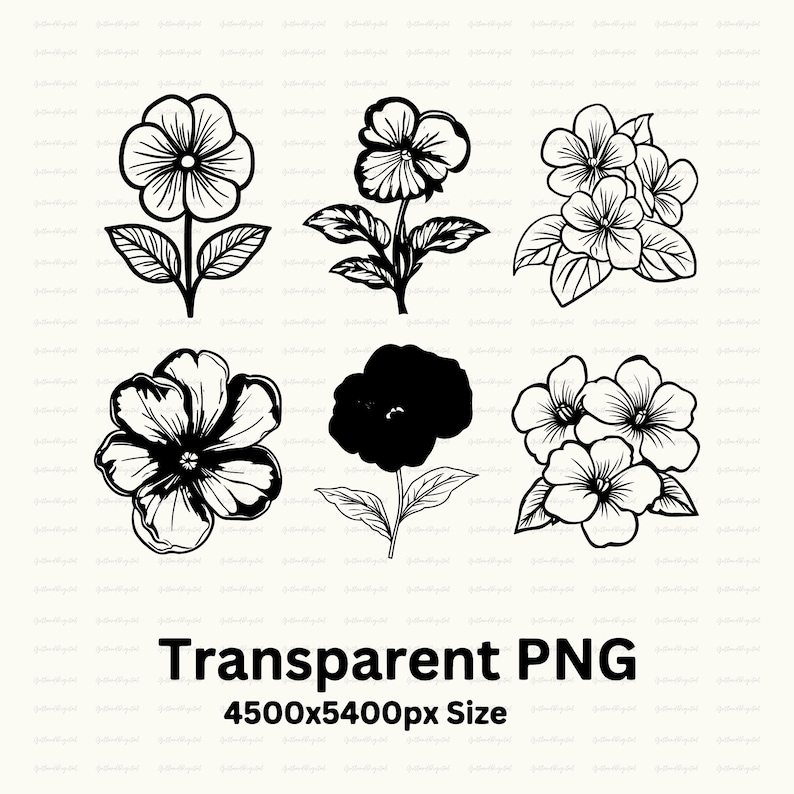 Violet Flower SVG PNG Clipart: Floral Silhouette Vector Cut Files - Etsy