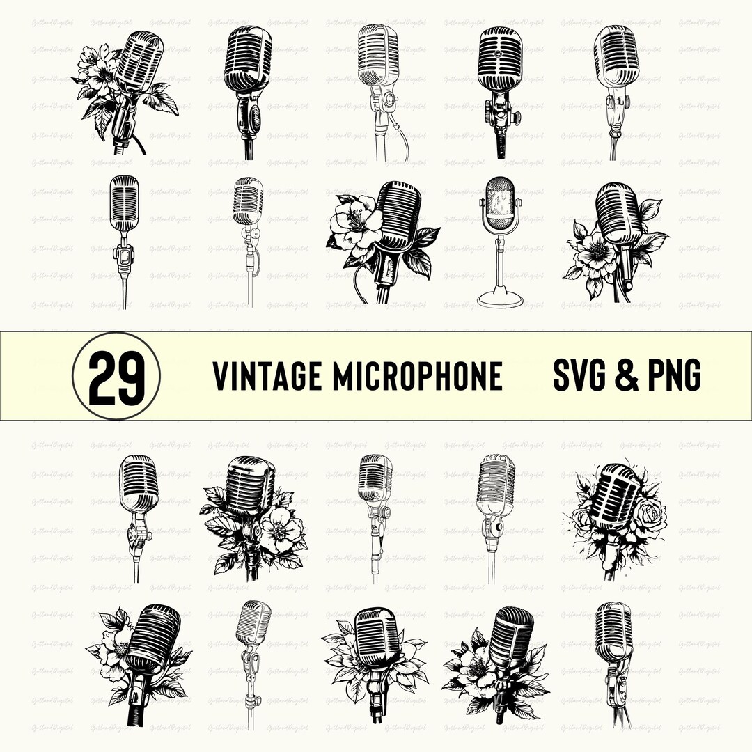 Vintage Microphone Svg Png Bundle, Vintage Microphone Clipart, Vintage ...