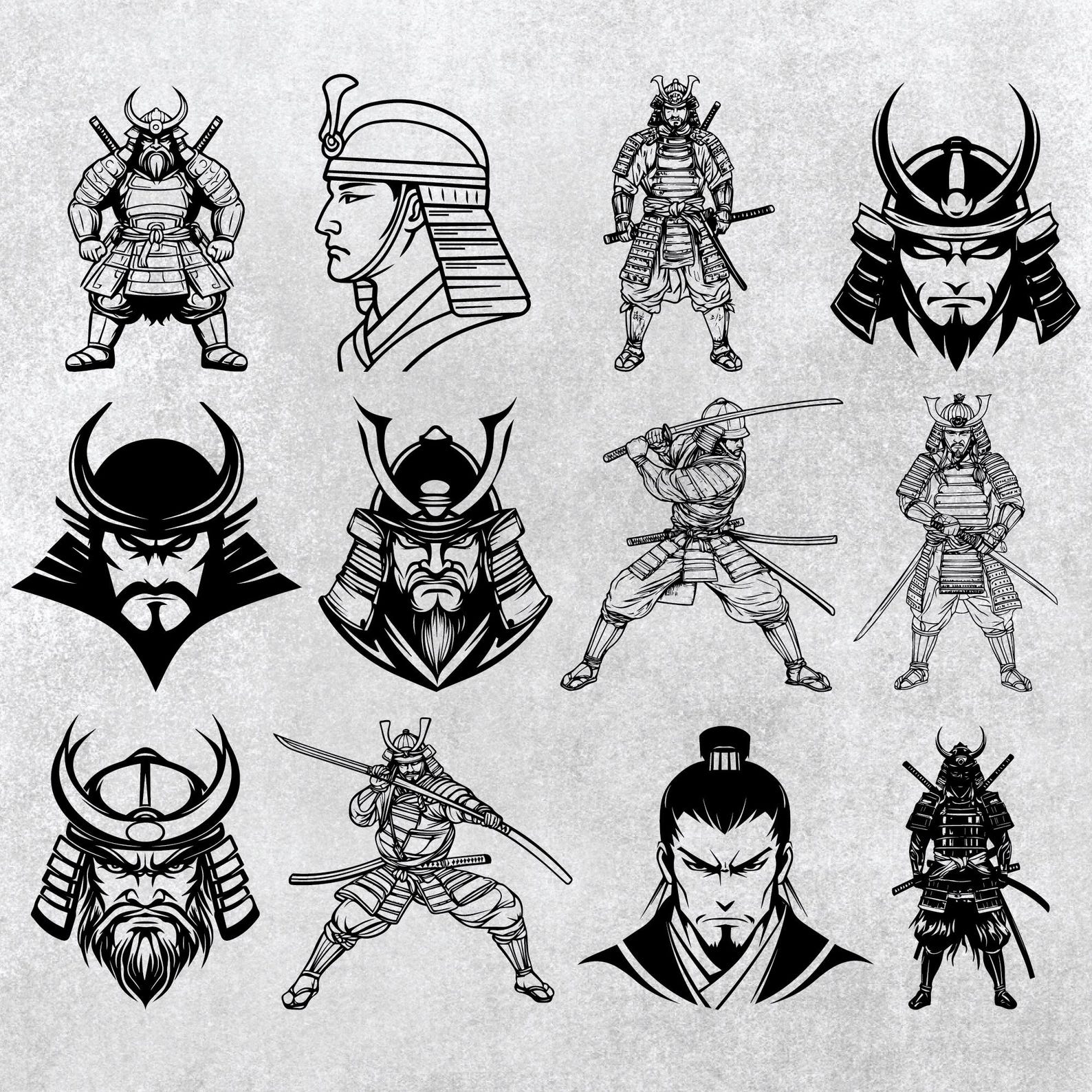 Samurai Svg Bundle, Samurai Vector Set, Samurai Clipart, Samurai Decal ...