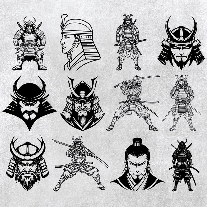 Samurai Svg Bundle, Samurai Vector Set, Samurai Clipart, Samurai Decal ...