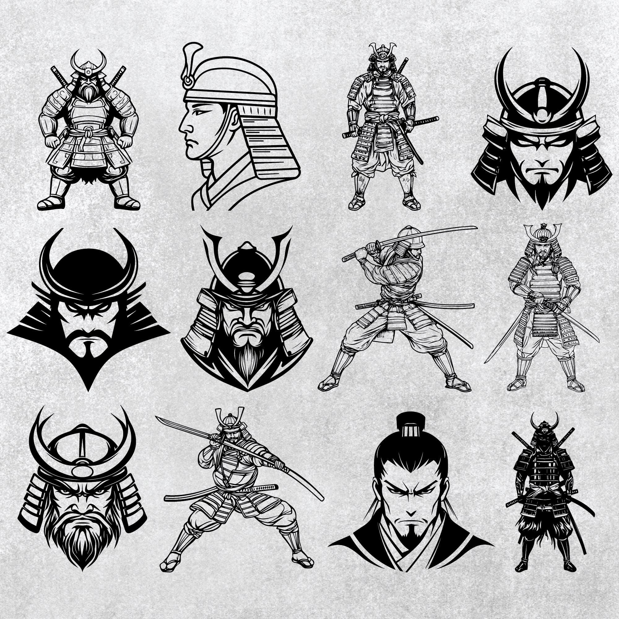 Samurai Svg Bundle, Samurai Vector Set, Samurai Clipart, Samurai Decal ...