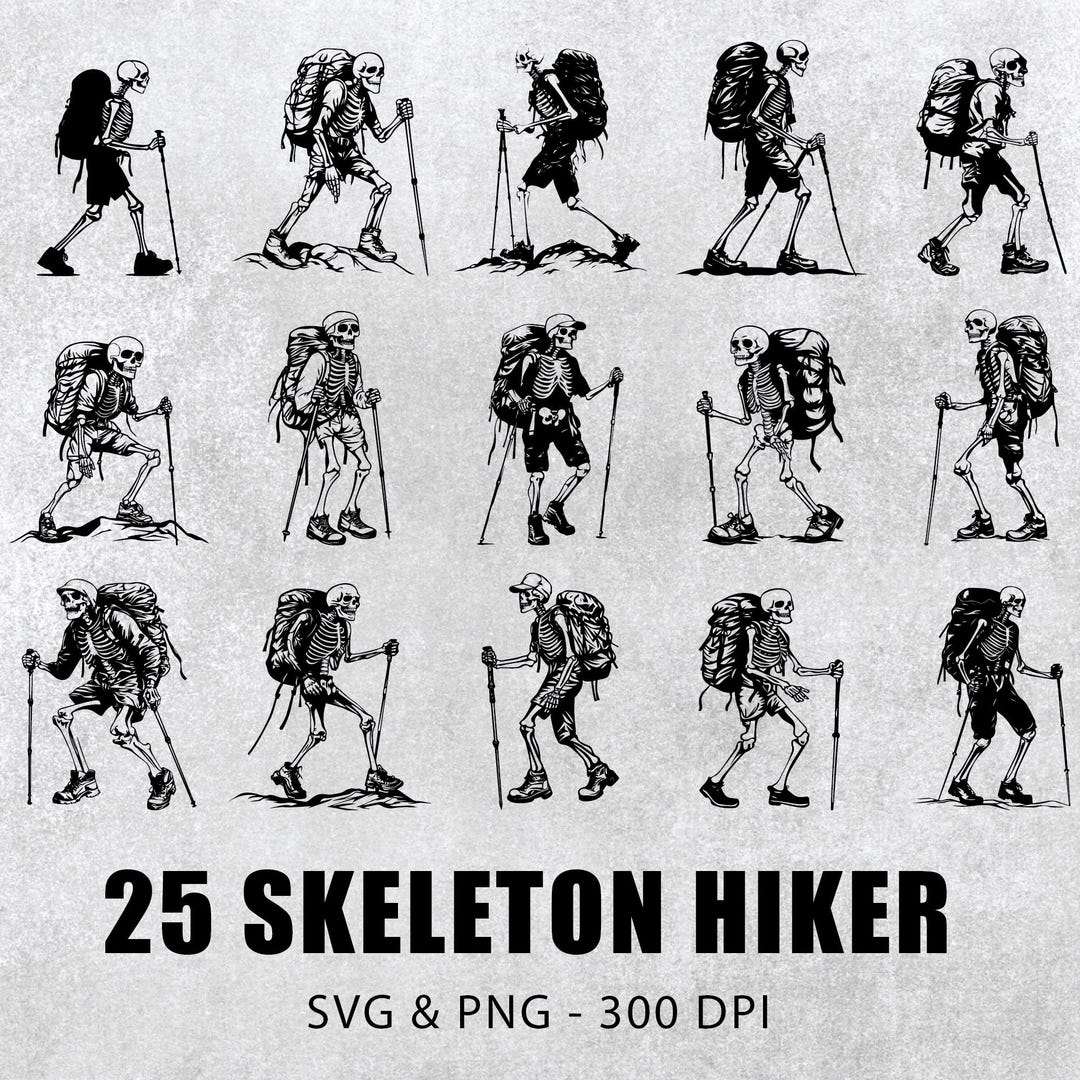 Skeleton Hiker SVG Bundle: Silhouette Clipart Decal (PNG, SVG) - Etsy