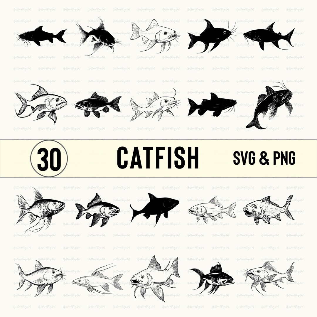 Catfish Silhouette Bundle Svg, Catfish Svg Vector Set, Catfish Clipart ...