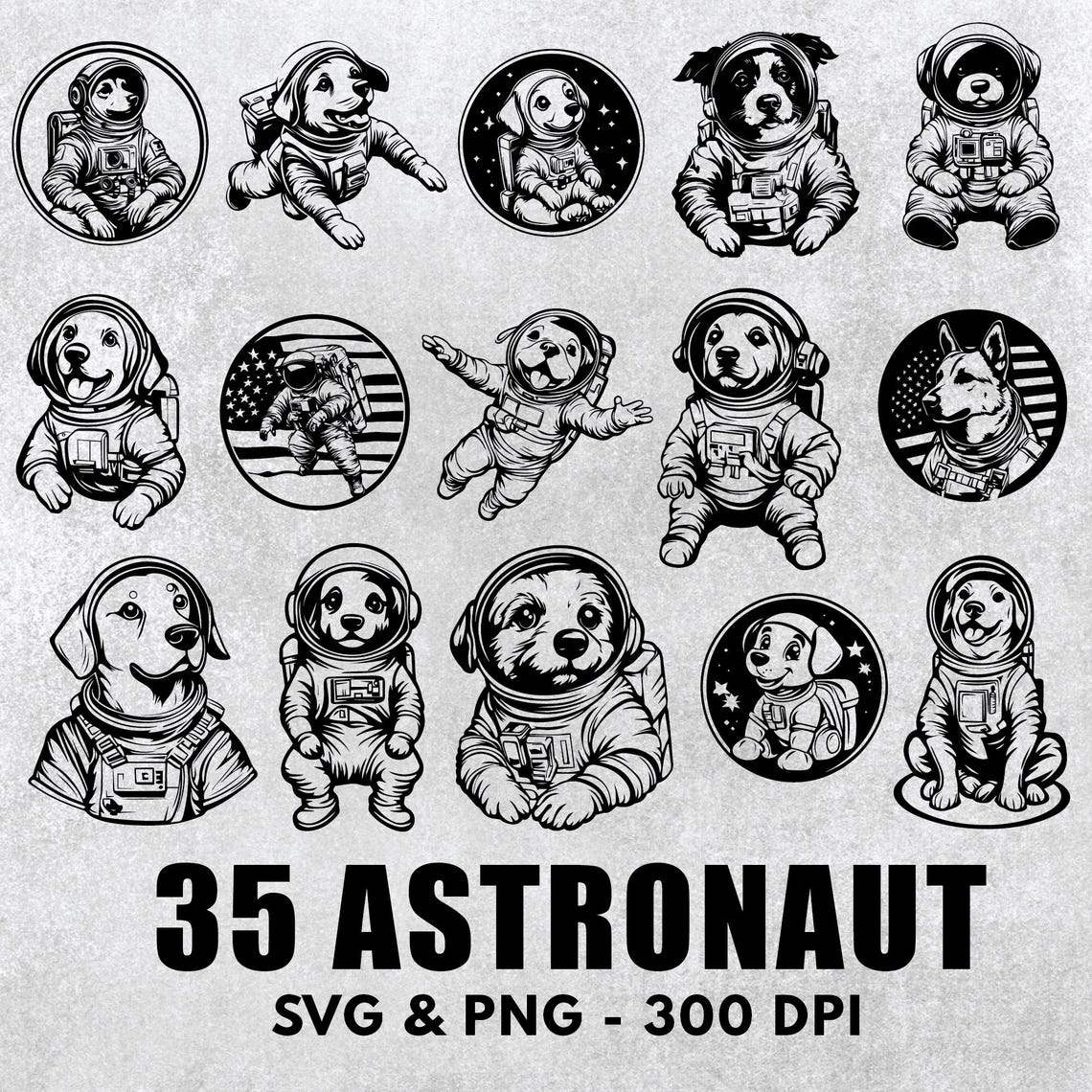 Astronaut Dog Svg Bundle, Astronaut Dog Silhouette Set, Astronaut Dog ...