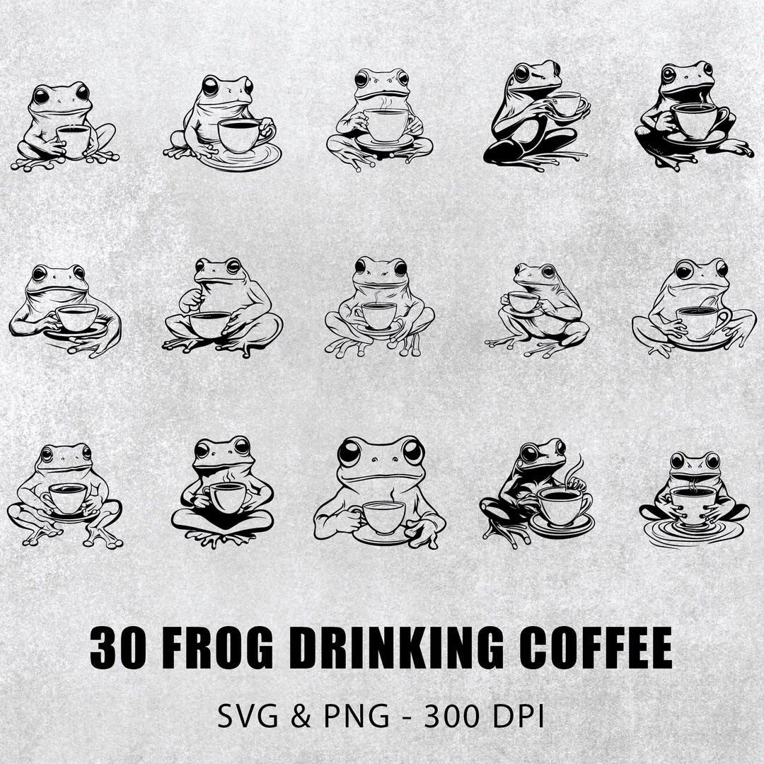 Frog Drinking Coffee SVG PNG Bundle: Vector Clipart Decal - Etsy