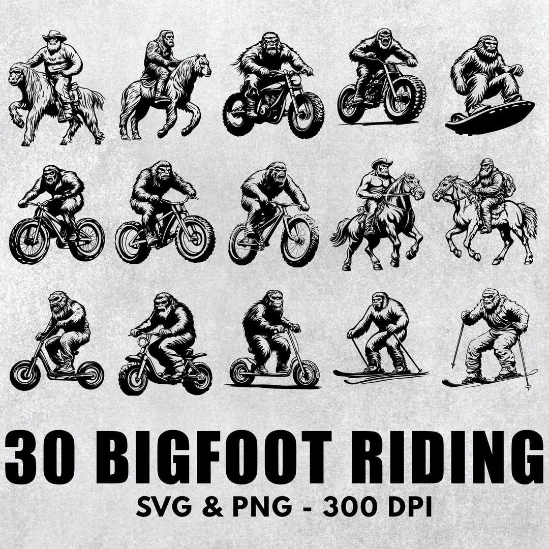 Bigfoot Riding Svg Bundle, Bigfoot Riding Silhouette Set, Bigfoot ...