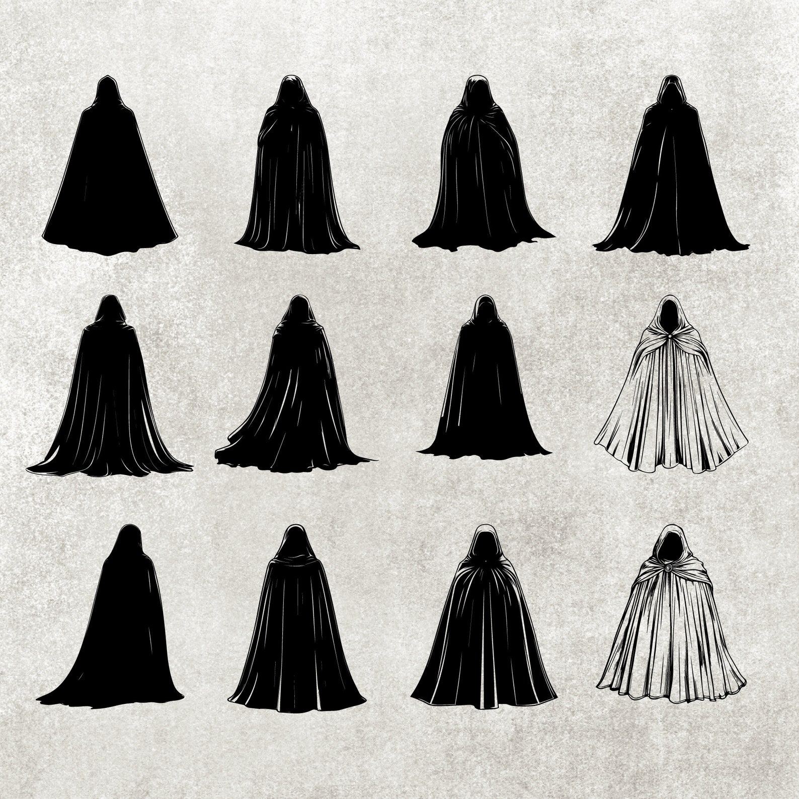 Cloak Silhouette SVG Bundle: Vector Clipart, Decal Designs (PNG) - Etsy