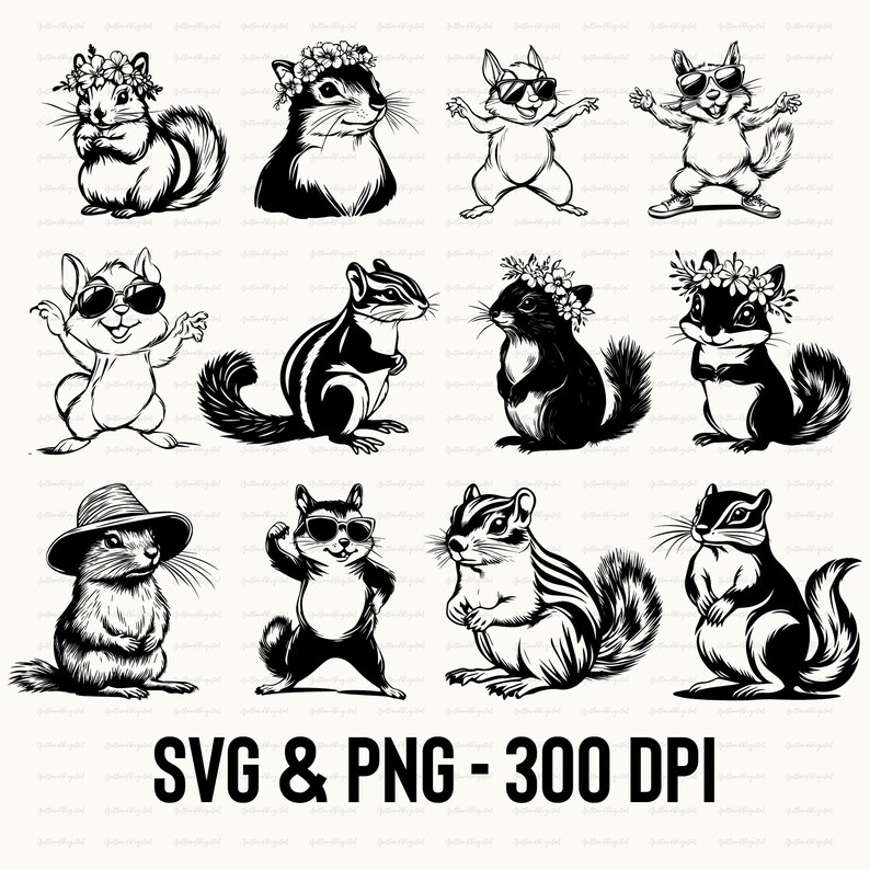 Chipmunk Silhouette SVG & PNG Clipart Bundle - Etsy