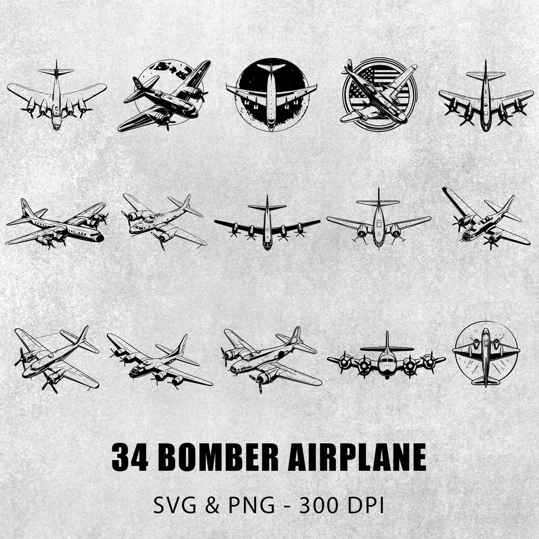 Bomber Airplane Clipart: Silhouette Vector Graphics (SVG, PNG) - Etsy