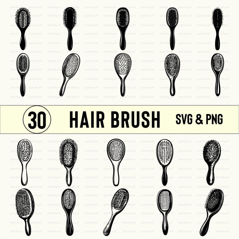 Hair Brush Clipart: Silhouette Vector Cut Files (SVG, PNG) - Etsy