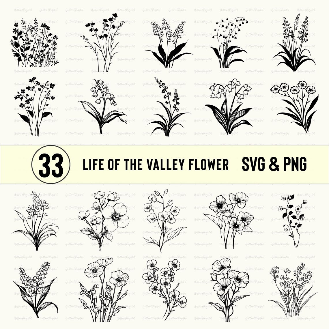 Valley Flower SVG PNG Bundle: Floral Clipart, Silhouette, Vector ...