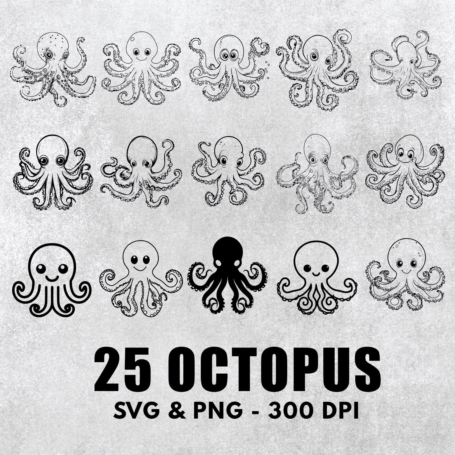 Octopus Svg Bundle, Octopus Silhouette Set, Octopus Clipart, Octopus ...