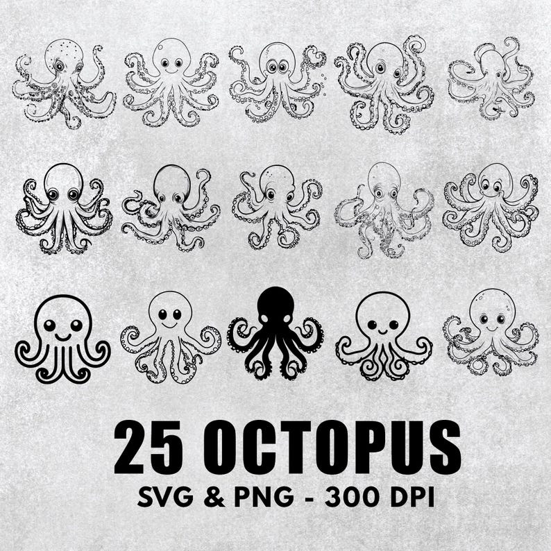 Octopus Svg Bundle, Octopus Silhouette Set, Octopus Clipart, Octopus ...