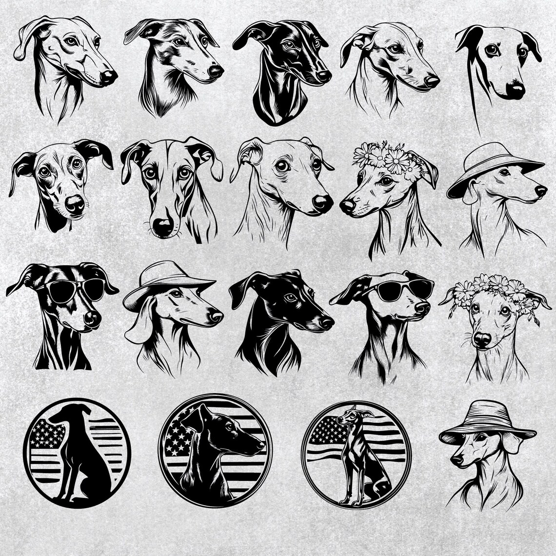 Greyhound Dog SVG Bundle: Silhouette Clipart (PNG, Vector) - Etsy