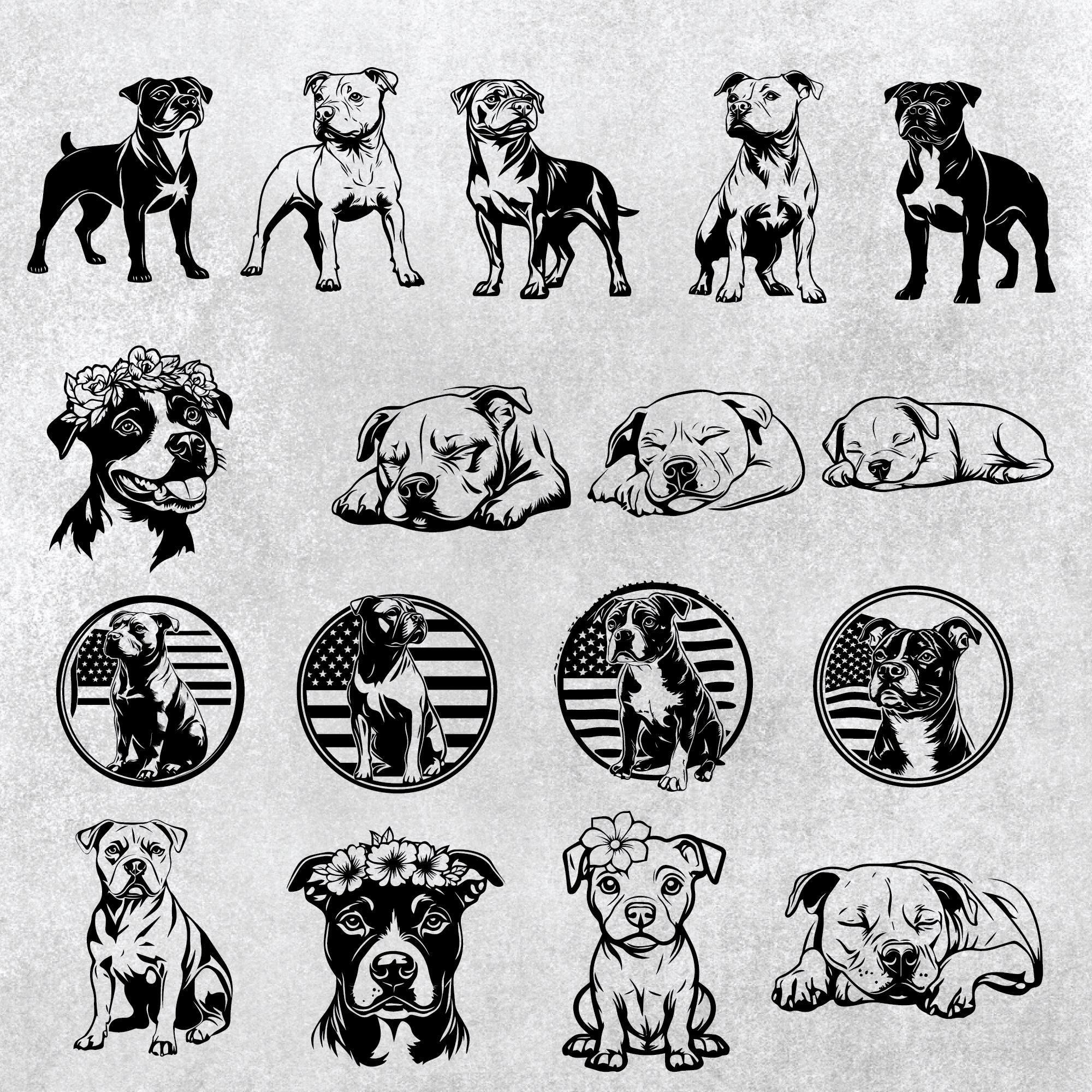 Staffordshire Bull Terrier SVG Bundle: Dog Silhouette Clipart (PNG ...