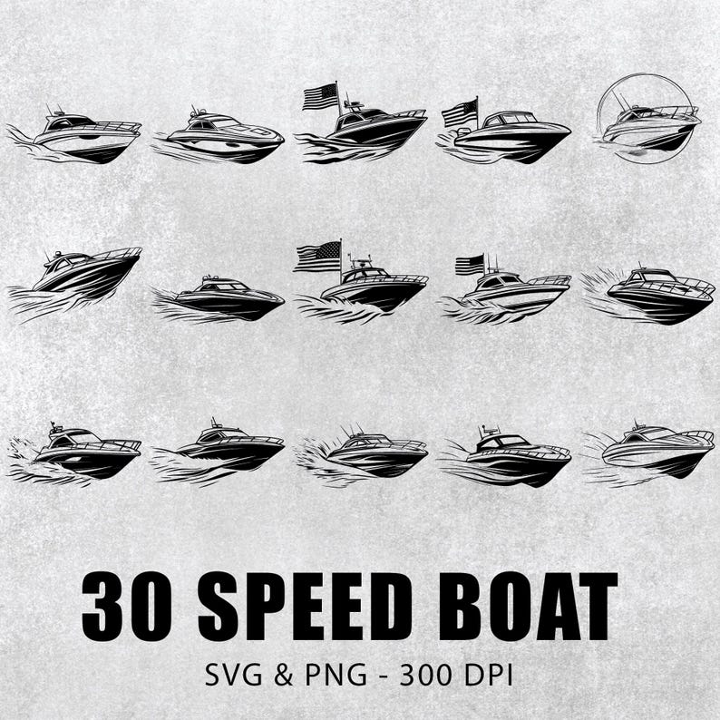 Speed Boat SVG Bundle: Vector Clipart, Decal Designs (PNG, SVG) - Etsy