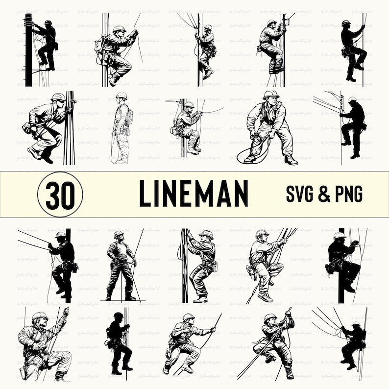 Lineman SVG Bundle: Silhouette Vector Clipart (PNG, Cricut) - Etsy
