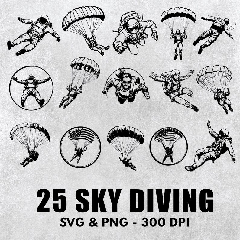 Sky Diving SVG Bundle: Silhouette Clipart, Decal, Logo (PNG) - Etsy
