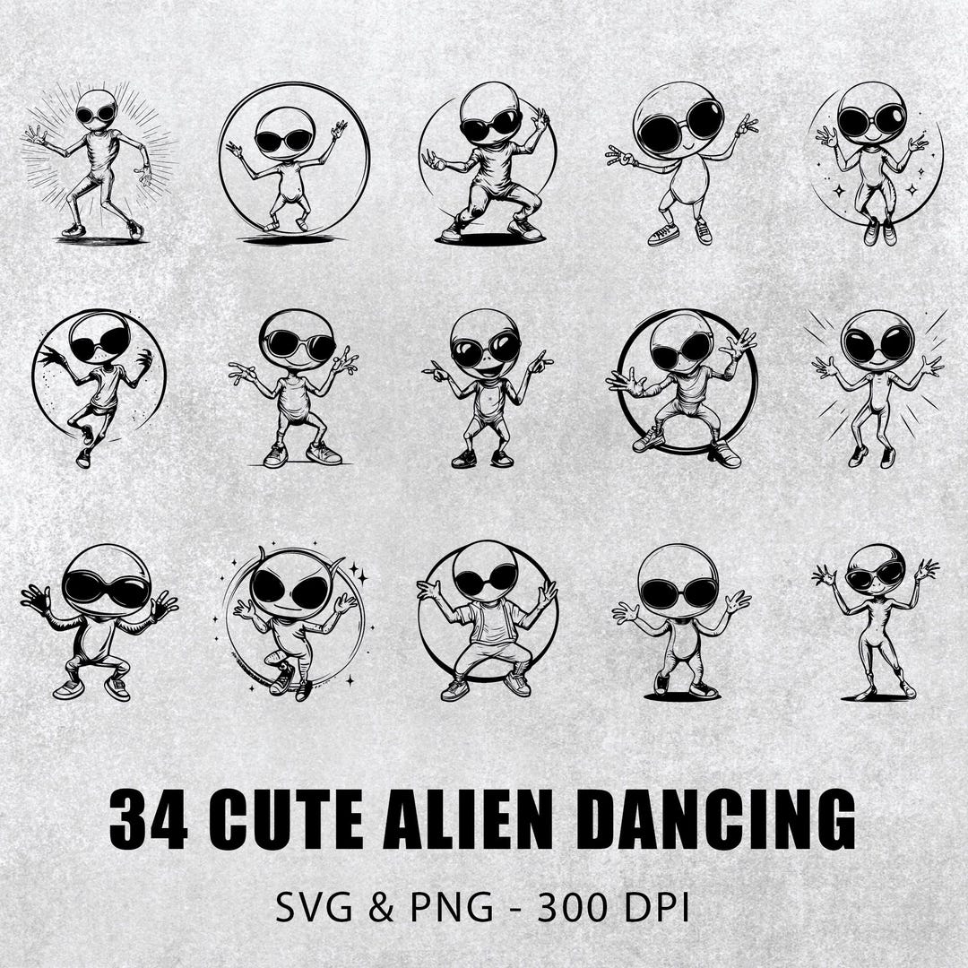 Dancing Alien Clipart, SVG PNG Bundle - Etsy