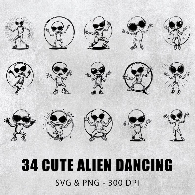 Dancing Alien Clipart, SVG PNG Bundle - Etsy