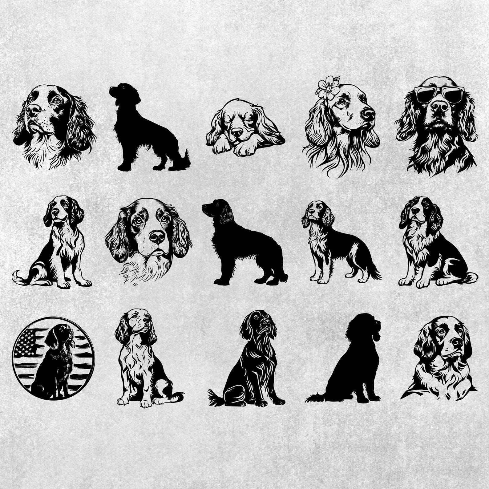 Welsh Springer Spaniel SVG Bundle, Clipart, Silhouette and Cricut Files ...