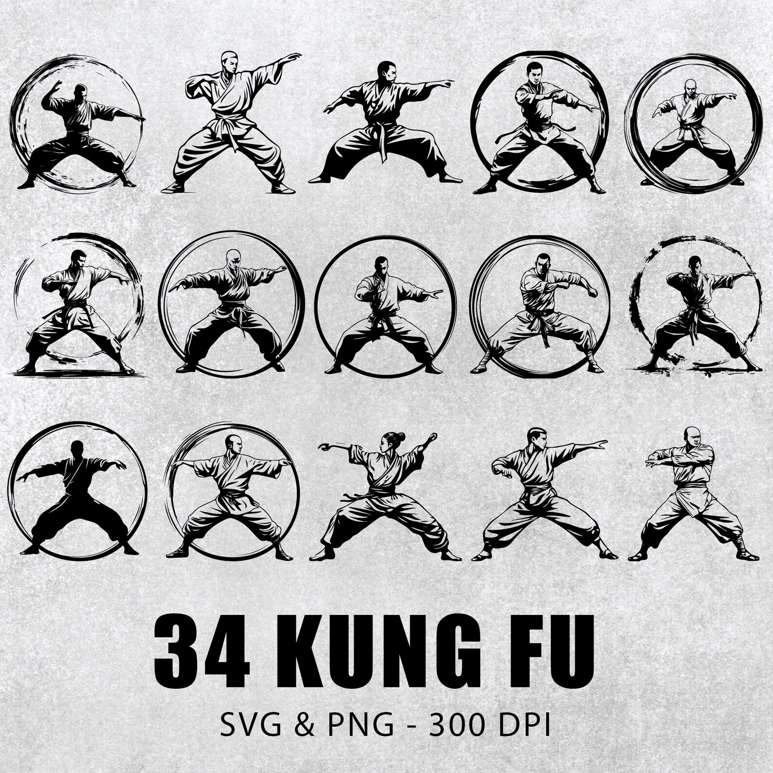 Kung Fu Silhouette SVG PNG Bundle: Martial Arts Clipart (digital ...