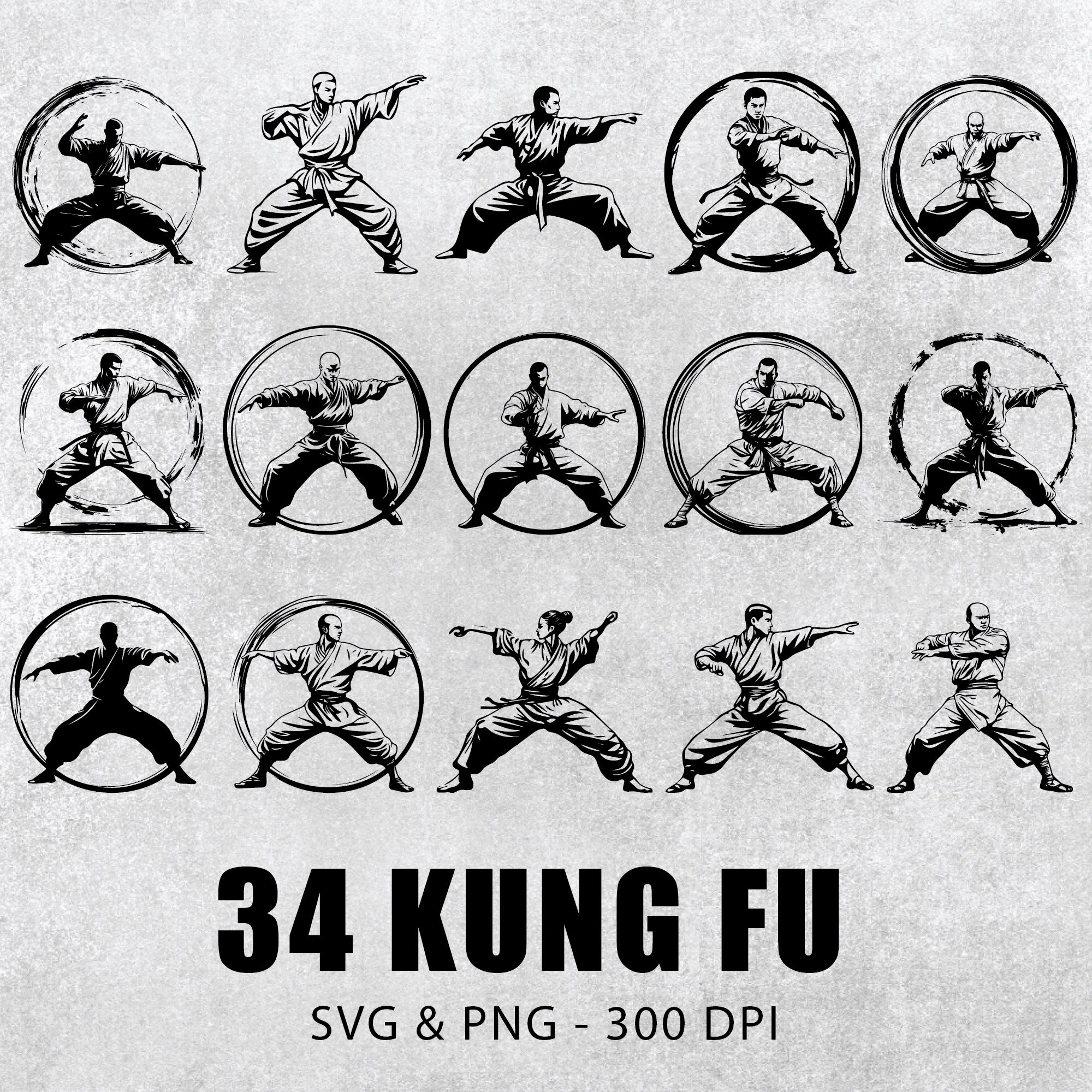 Kung Fu Silhouette SVG PNG Bundle: Martial Arts Clipart (digital ...