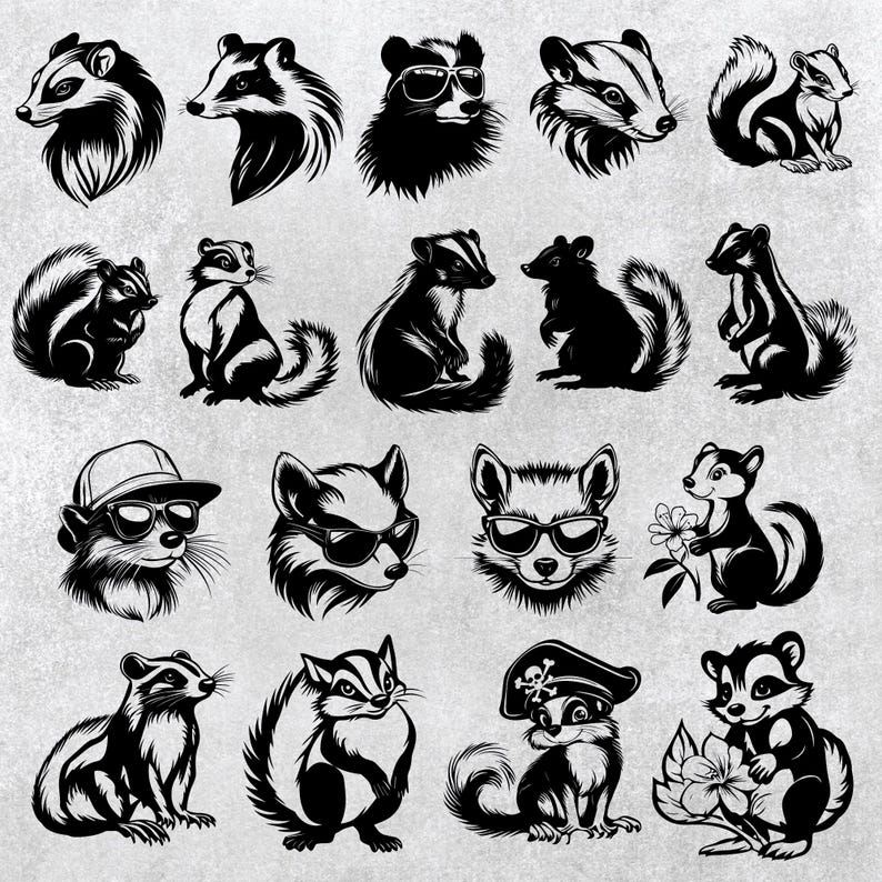 Skunk Svg Png Bundle, Skunk Vector Set, Skunk Clipart, Skunk Decal ...