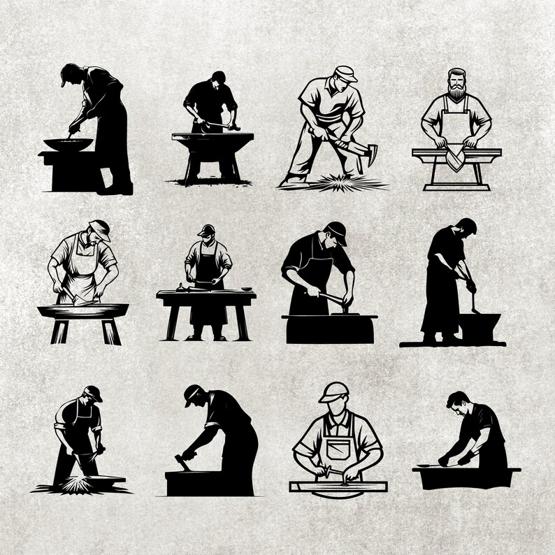 Blacksmith Silhouette Bundle Svg, Blacksmith Svg Vector Set, Blacksmith ...