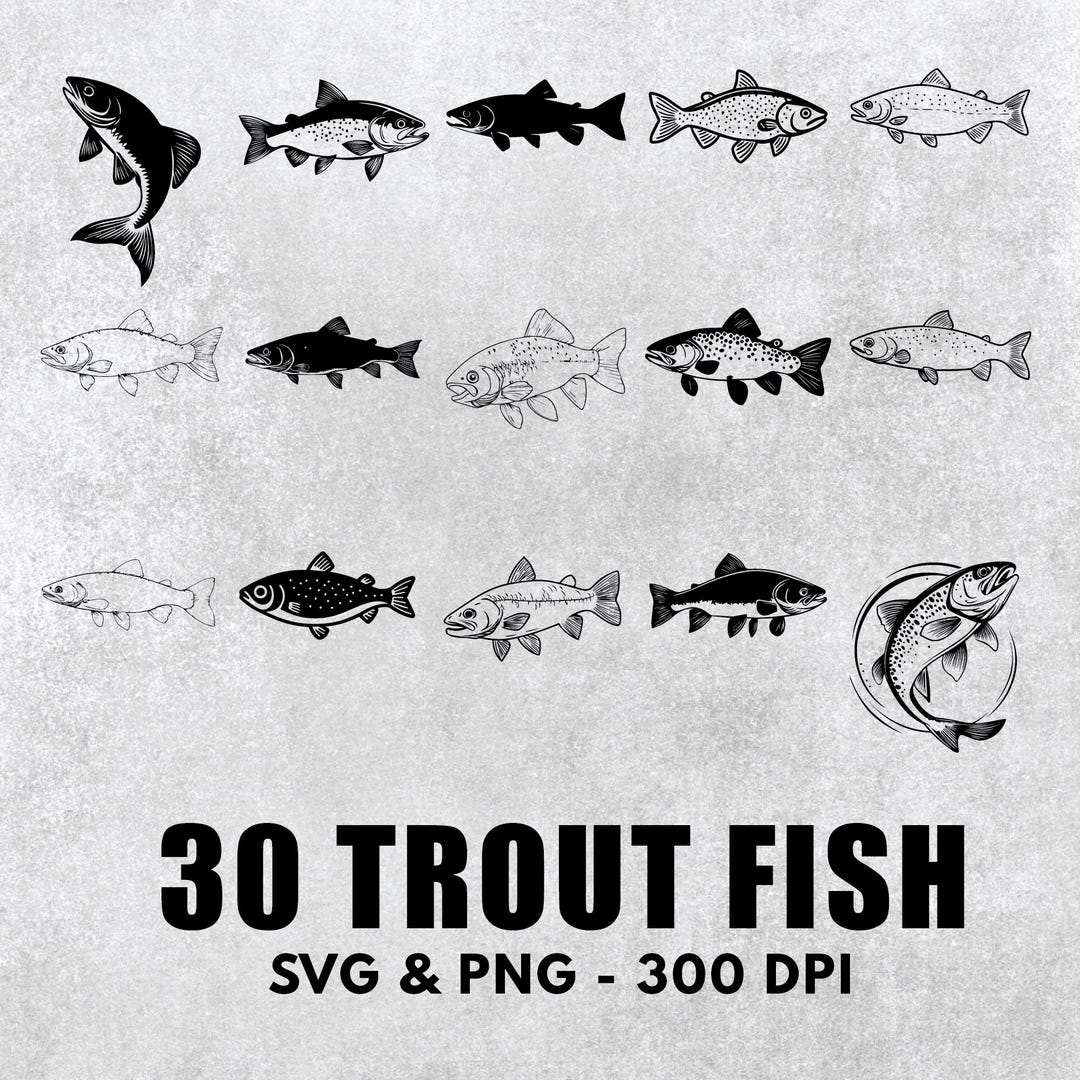 Trout Fish Svg Bundle, Trout Fish Silhouette Set, Trout Fish Clipart ...