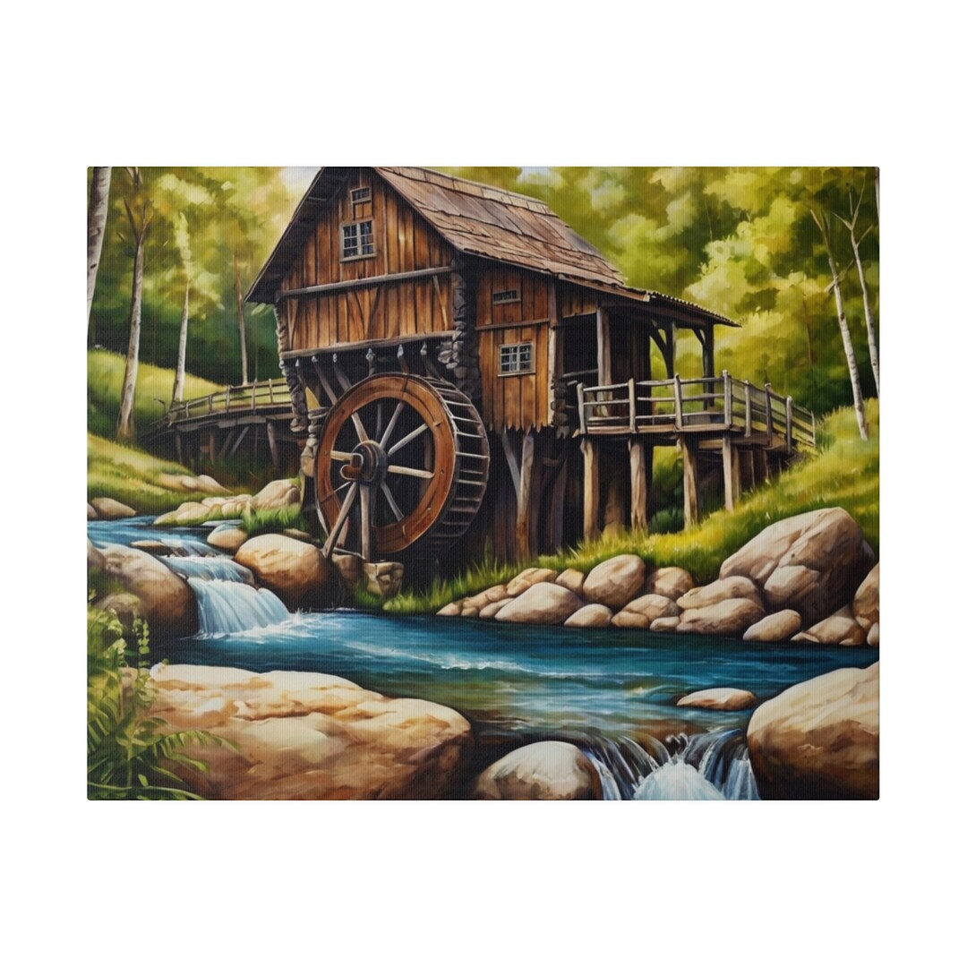 Charming Waterwheel Vista: Artwork for Cozy Homes - Etsy
