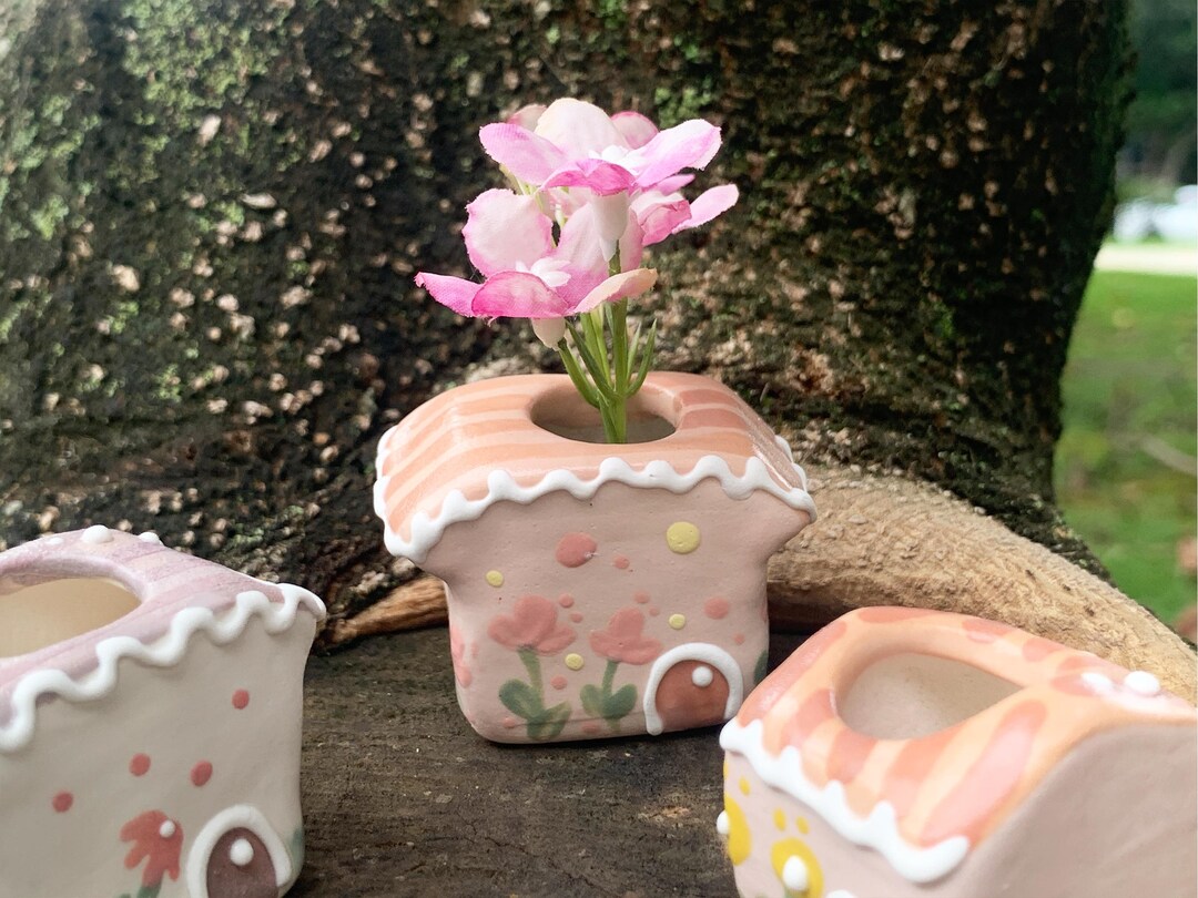 Miniature Clay Dog Vases for Table Decor Gifts, Small Pottery Flower ...