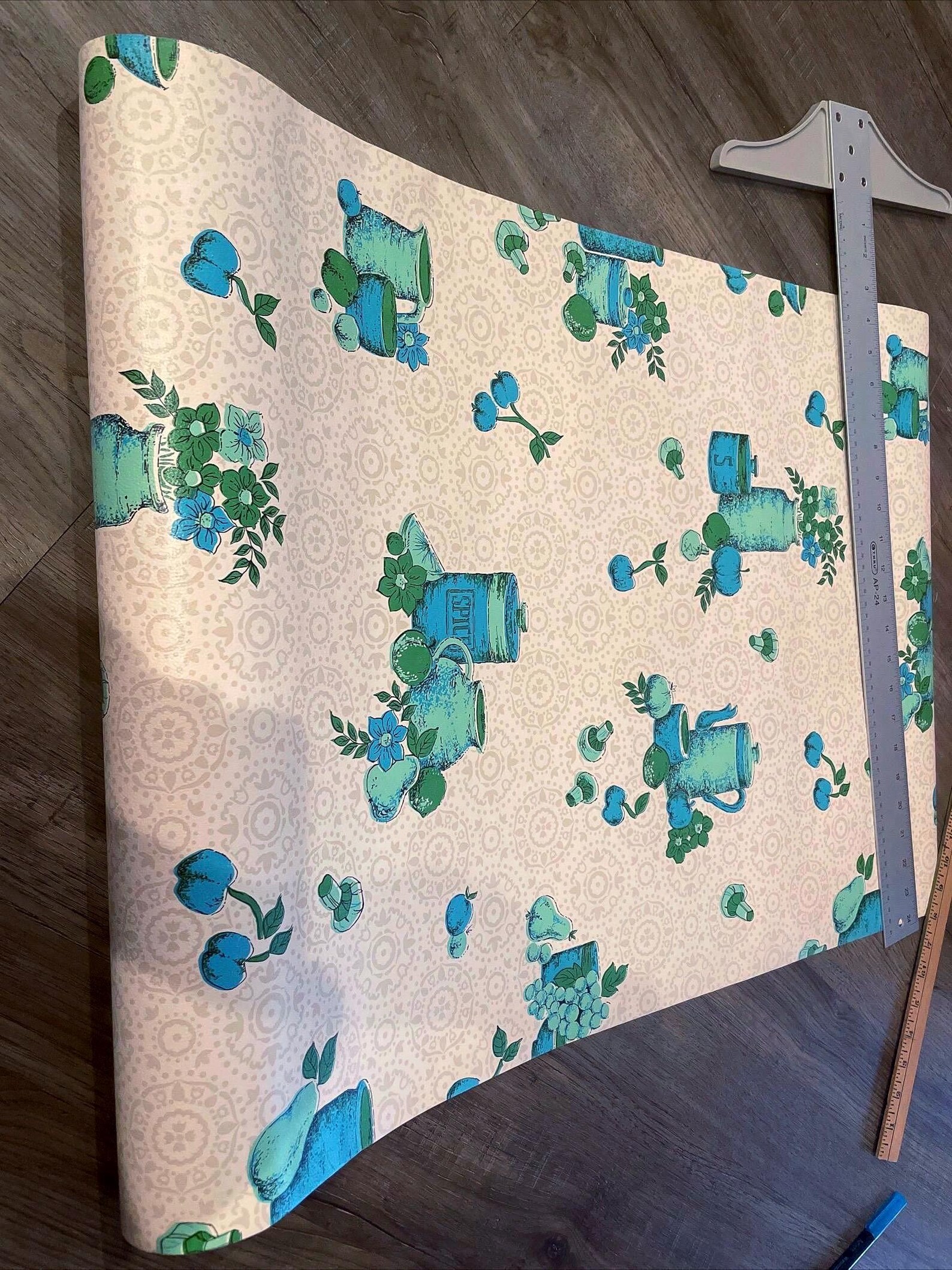 Mid Century Modern Vintage Wallpaper Blue Green Kitchen Theme MCM ...