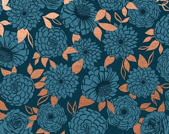 Teal Floral Fabric | Etsy