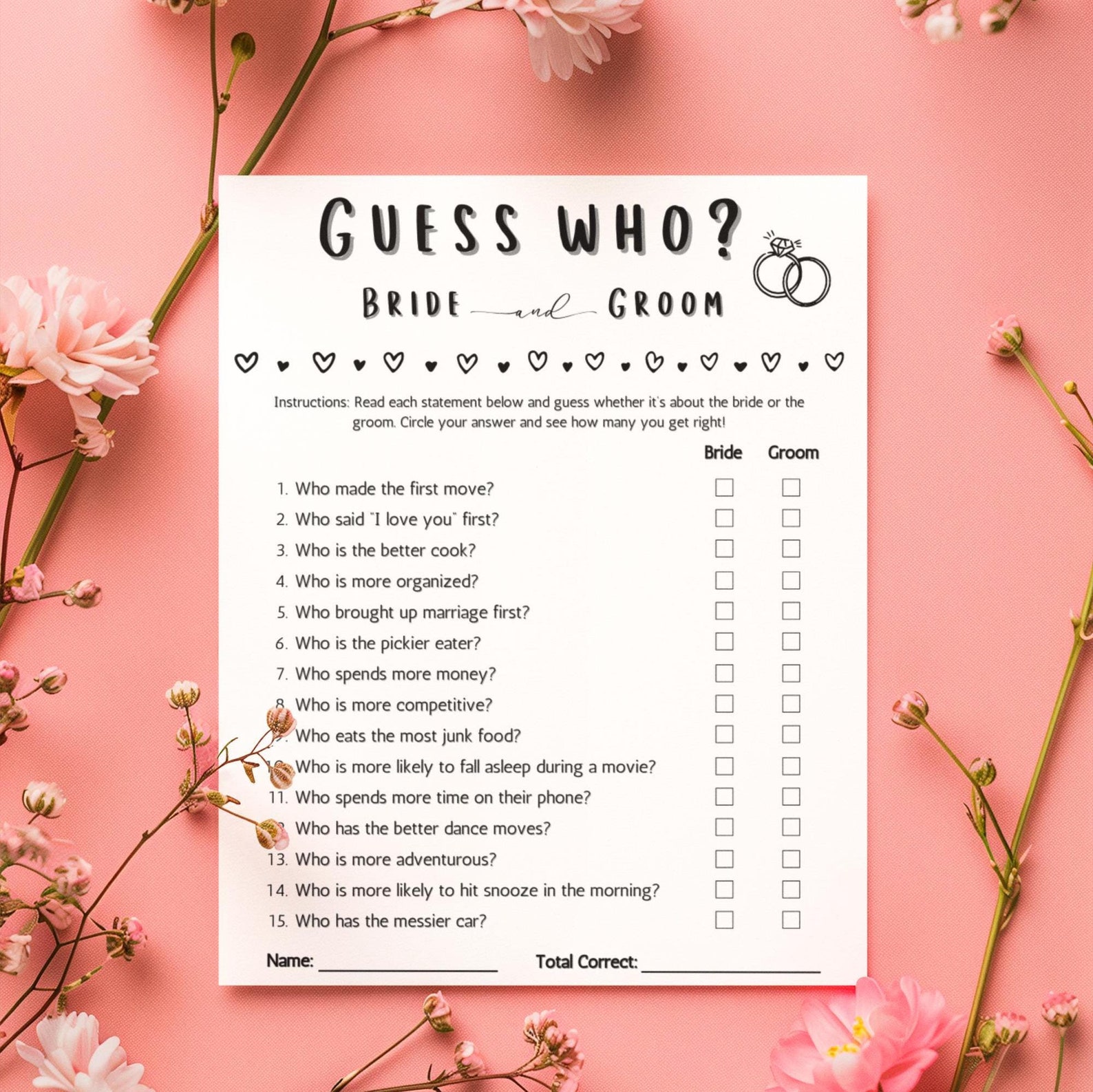 Wedding Guess Who Game | Bride & Groom Party Game | Wedding Shower ...