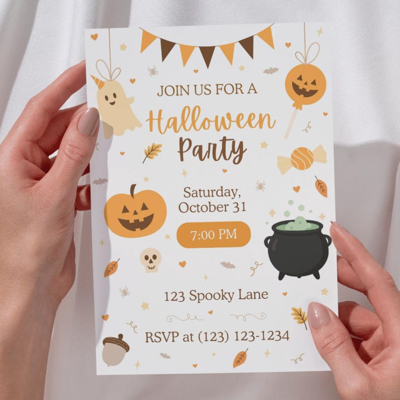 Editable Halloween Party Invitation Template | Cute Ghost Pumpkin Canva ...