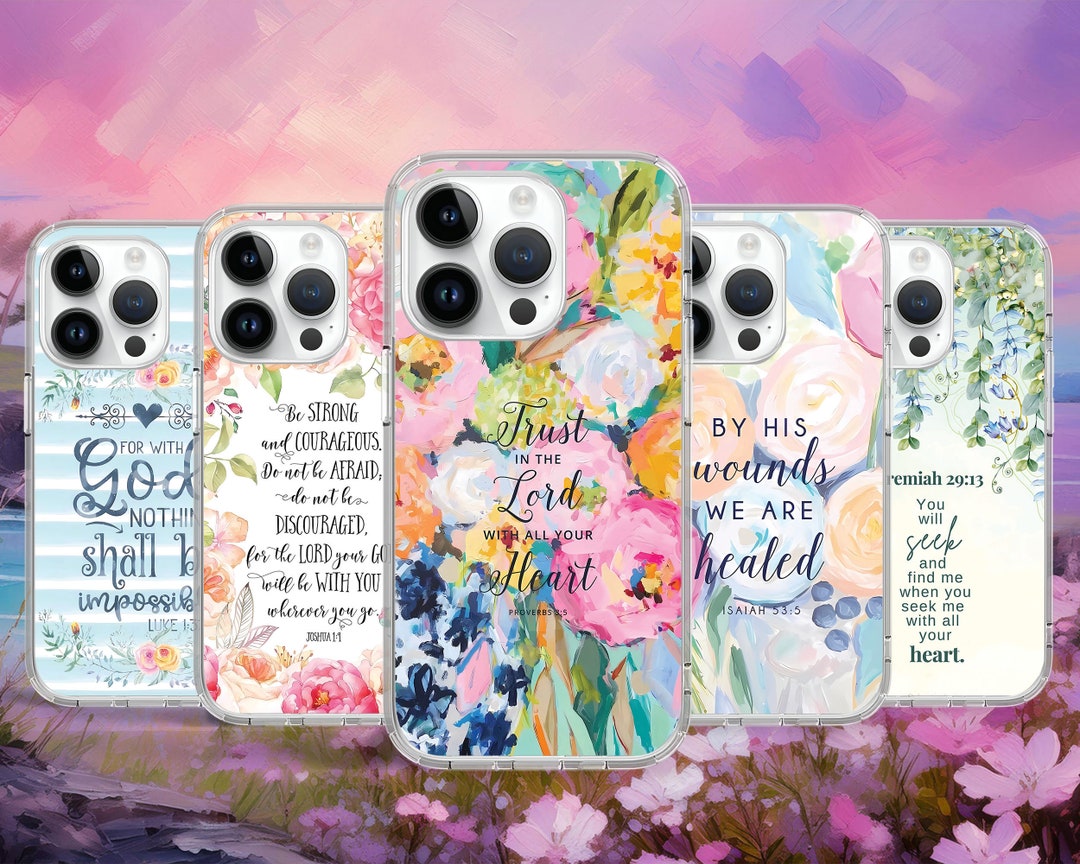 Bible Verse Quote Floral Christian Phone Case for iPhone Air 17 16 15 ...