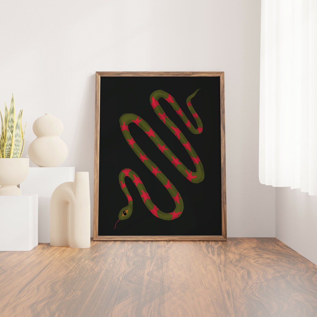 Diagonal Starry Snake Hand Drawn Poster-vintage Hand Drawn Poster-green ...