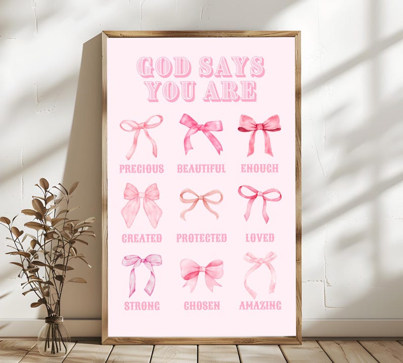 Christian Wall Art, Pink Wall Art Prints, Girls Room Wall Decor, Pink ...