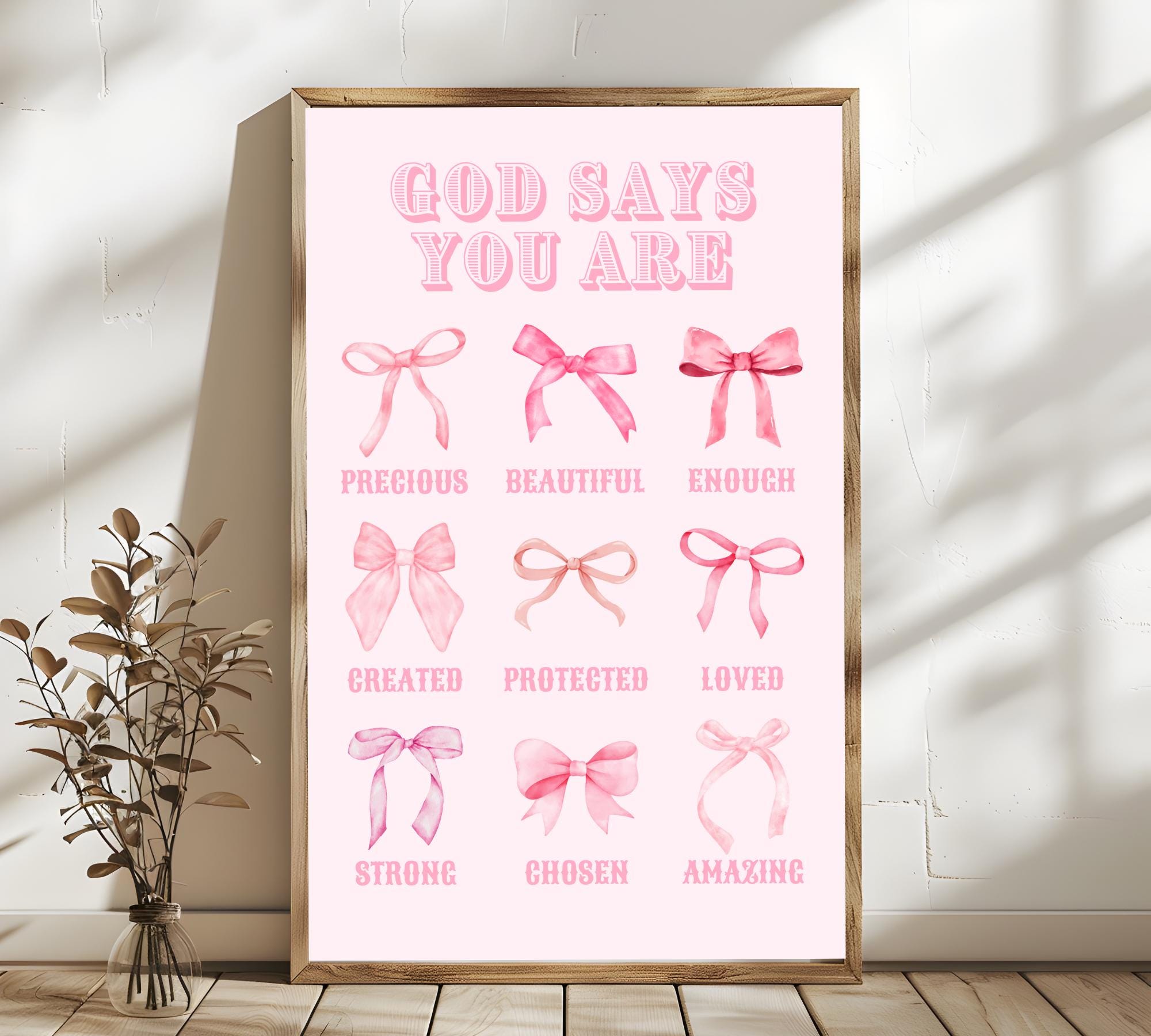 Christian Wall Art, Pink Wall Art Prints, Girls Room Wall Decor, Pink ...