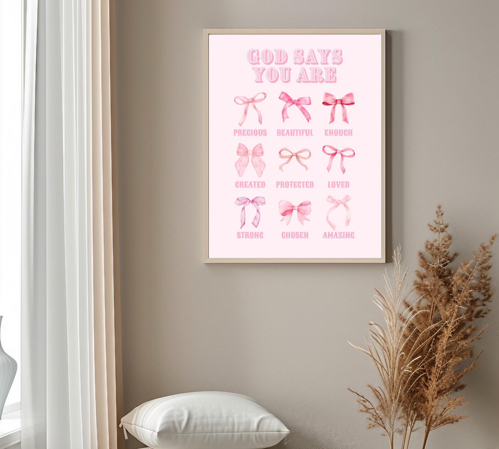 Christian Wall Art, Pink Wall Art Prints, Girls Room Wall Decor, Pink ...