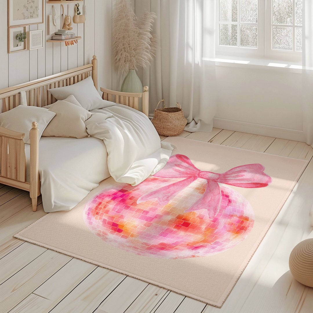Disco Ball Coquette Room Decor Trendy Coquette Bow Cute Pink Rug Pink ...
